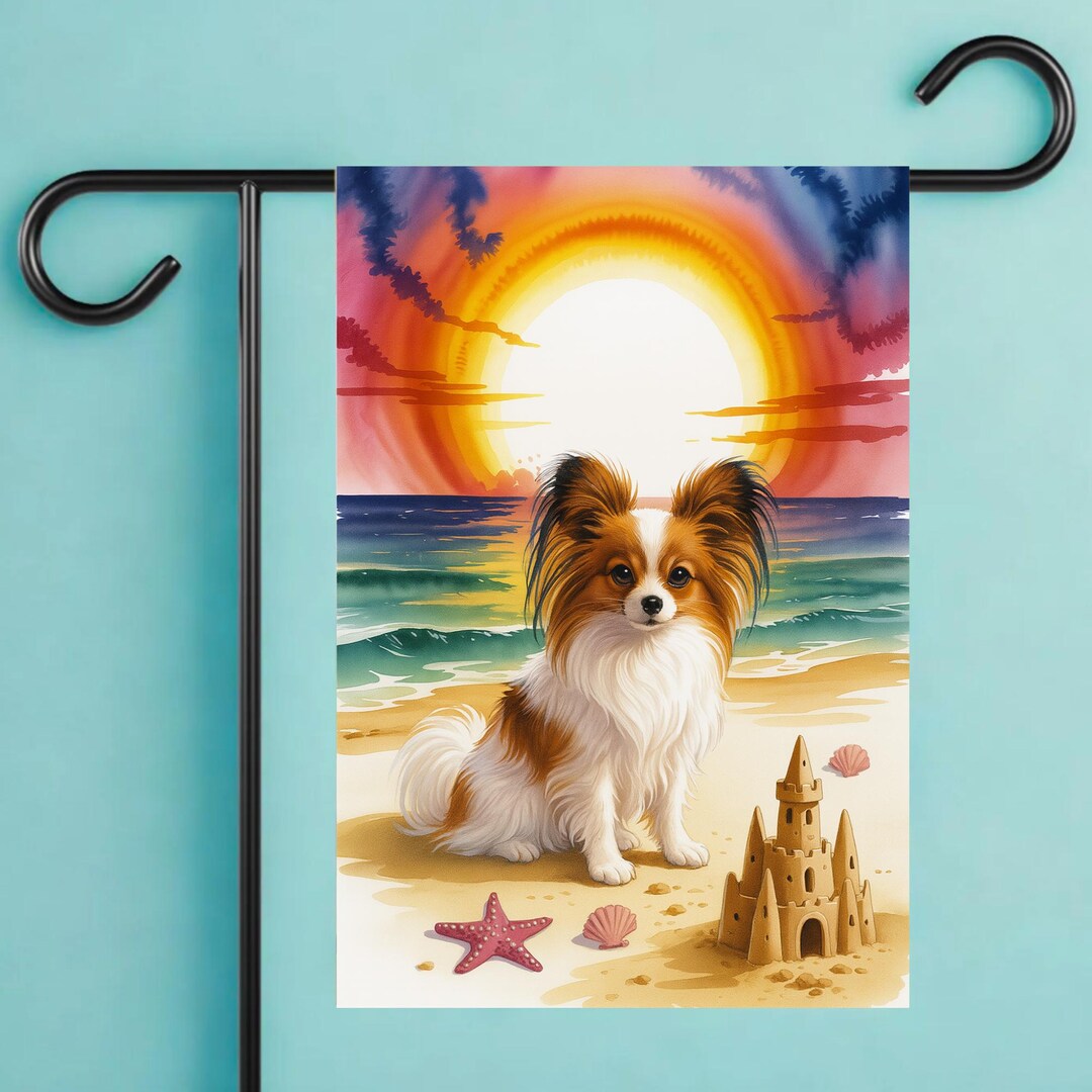 Garden Flag, Papillon Dog Nautical Decor, House Banner for Beach Yard ...