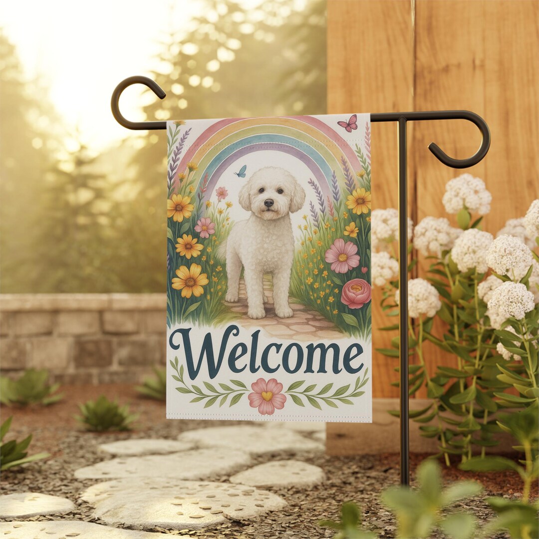 Garden Flag, White Doodle Welcome Yard Decor, Outdoor Spring Decoration ...
