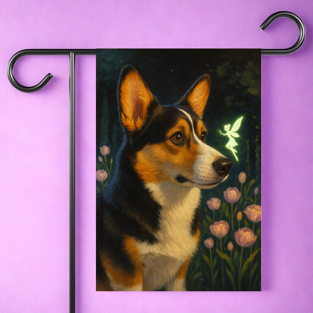 Fairy Garden Banner, Tricolor Corgi Flag, Tinkerbell Housewarming Yard ...