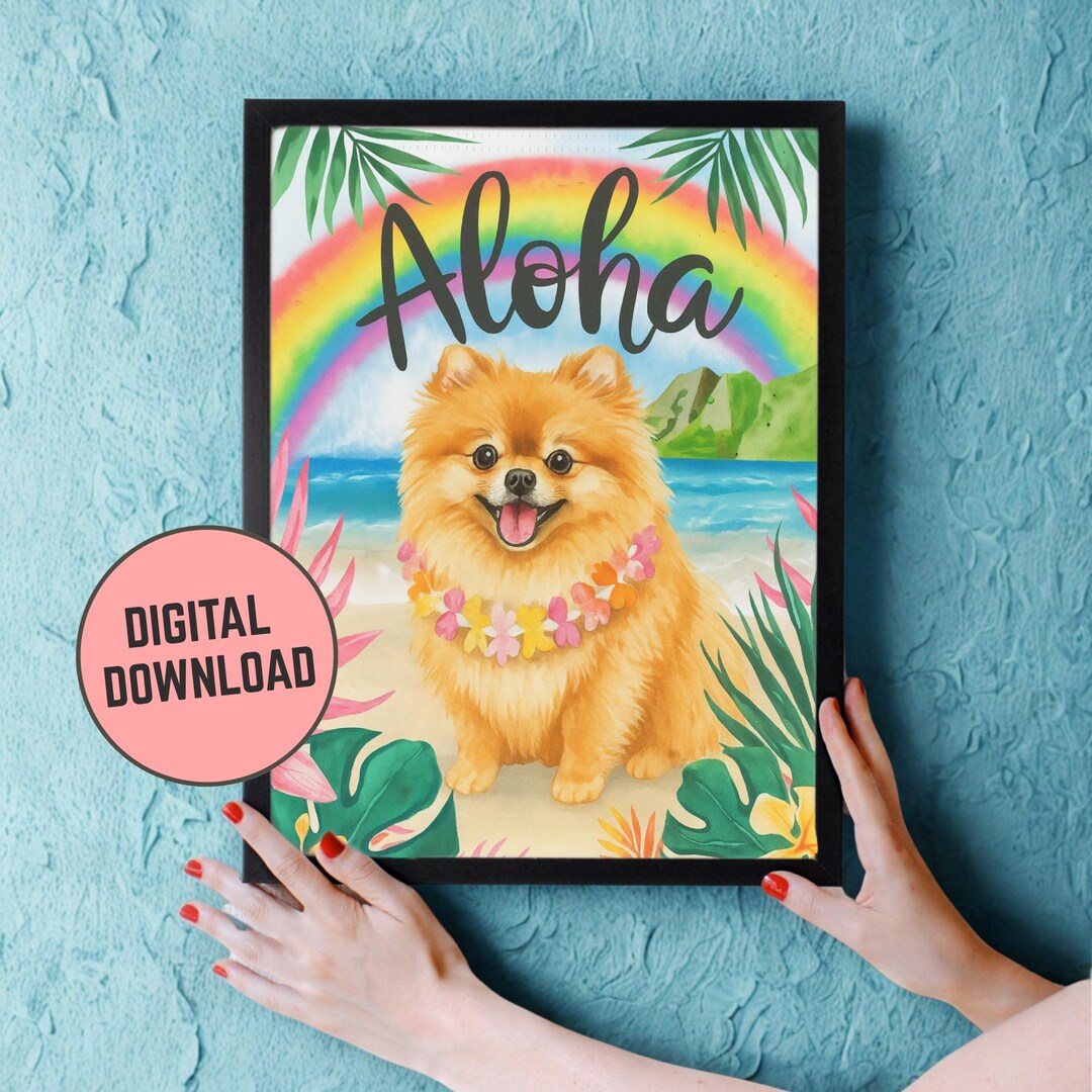 Custom Digital Download, Aloha Art Greeting Cards, Pomeranian Dog ...