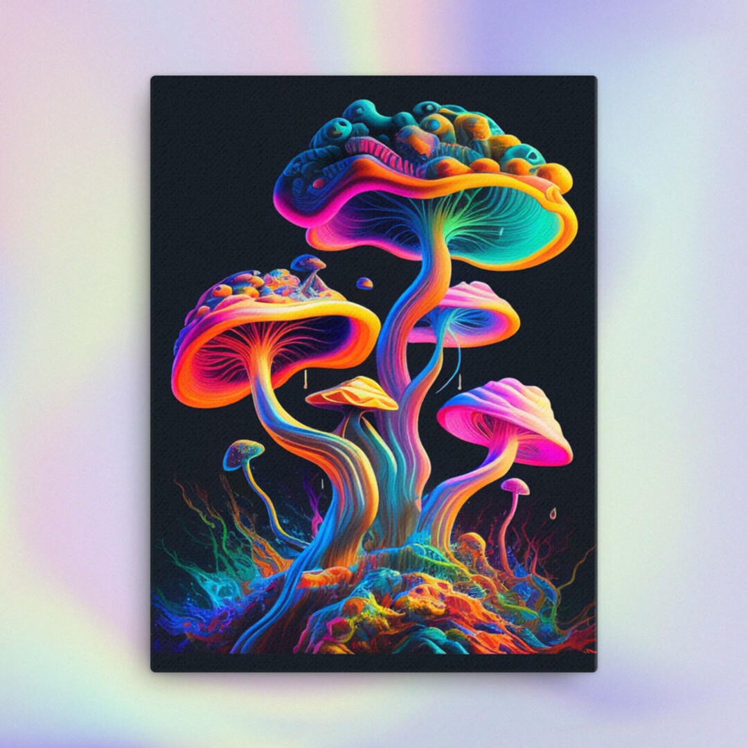 Trippy Rainbow Mushroom , Psychedelic Canvas Art , Mushroom Digital Art ...