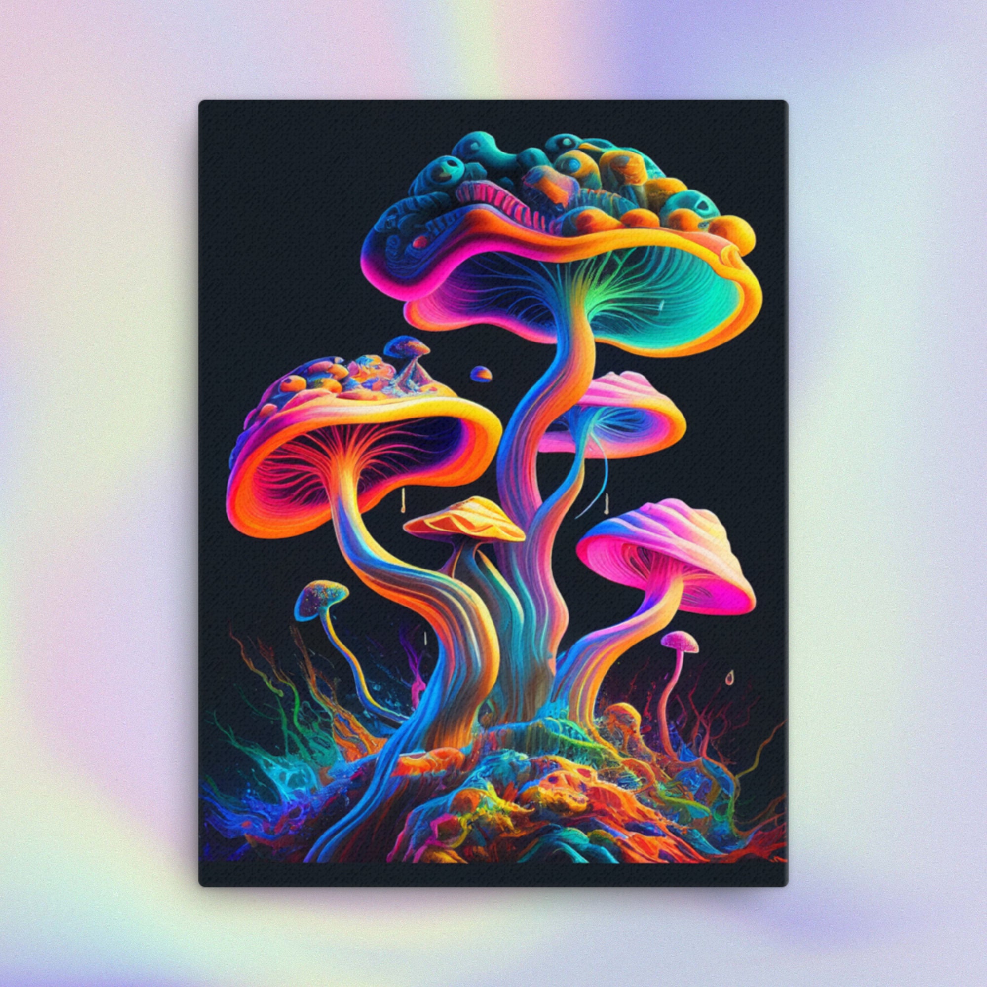 Trippy Rainbow Mushroom , Psychedelic Canvas Art , Mushroom Digital Art ...