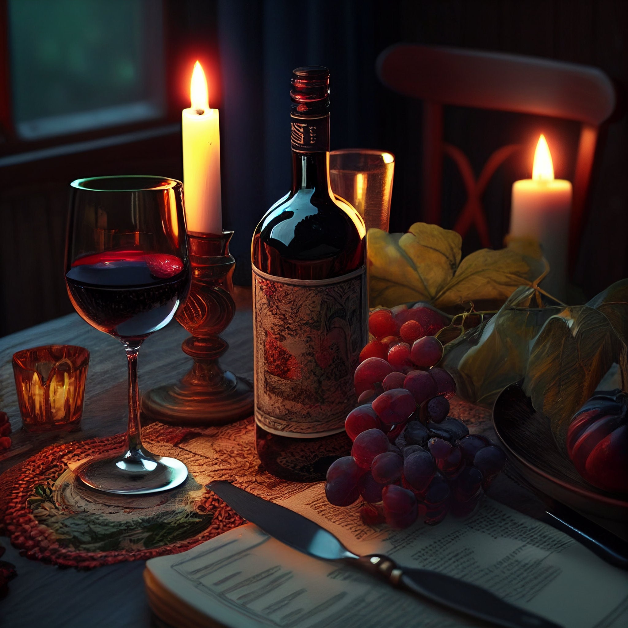 Bottle of Wine Dinner Table Painting Glass of Wine Original Art Red ...