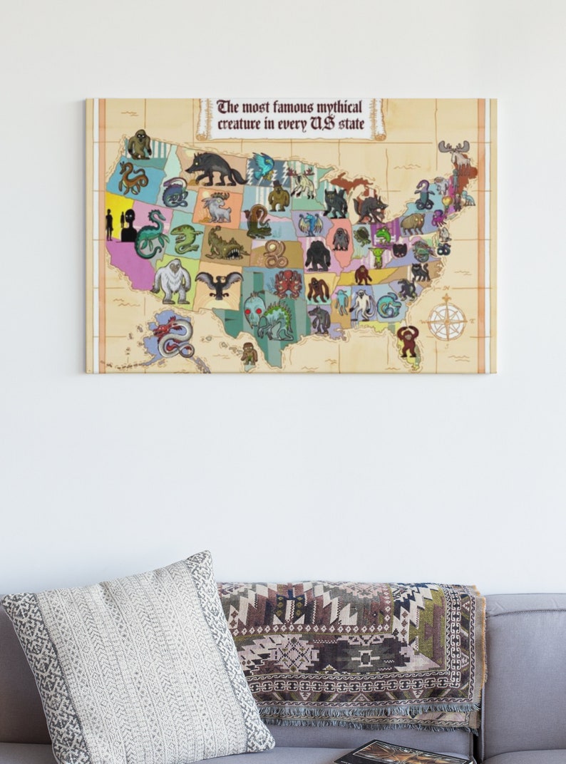 Illustrated Map Mythical Beasts of US the American Bestiary - Etsy