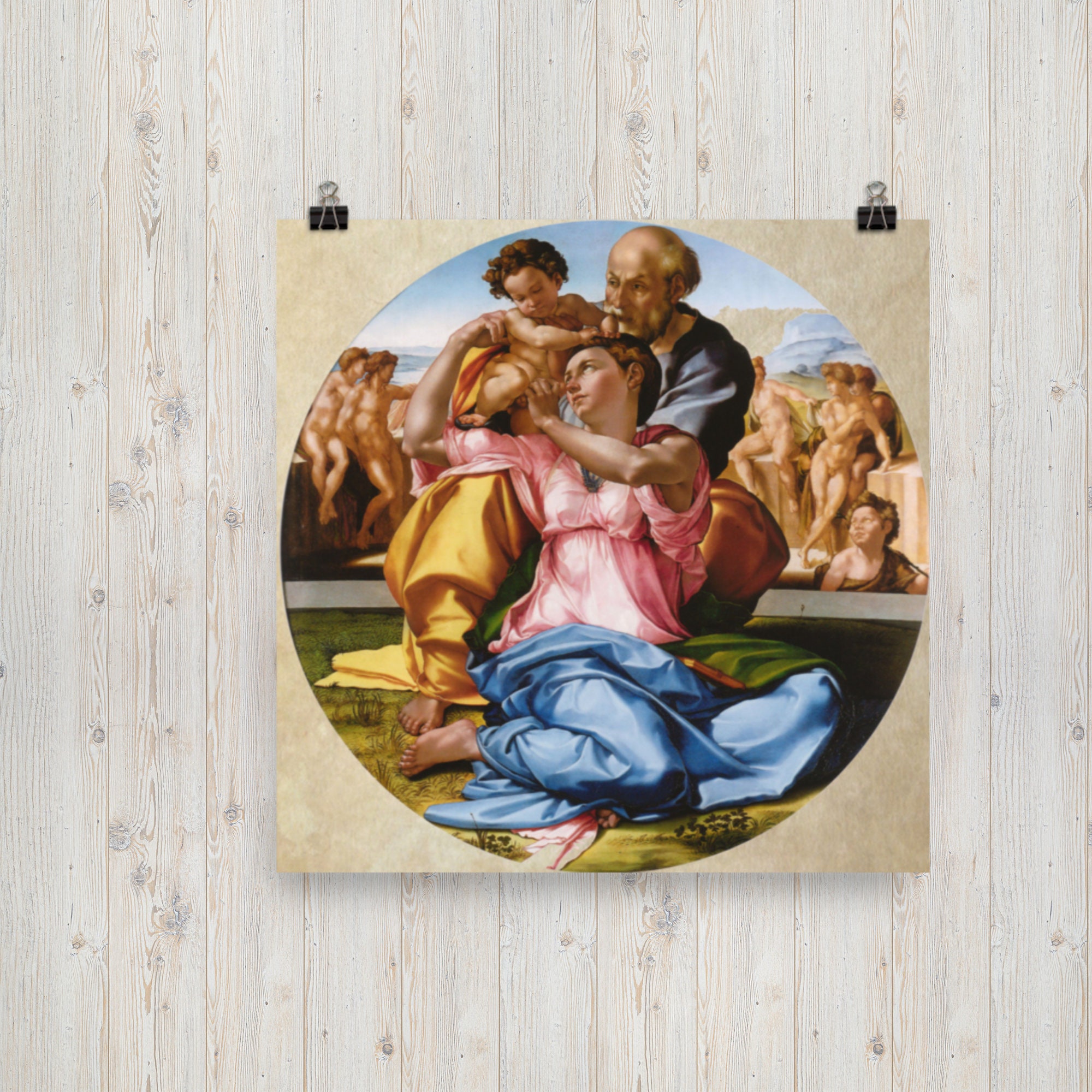 Doni Tondo Wall Art, Renaissance Wall Arts, Michelangelo Paintings, Holy Family Painting Poster ...