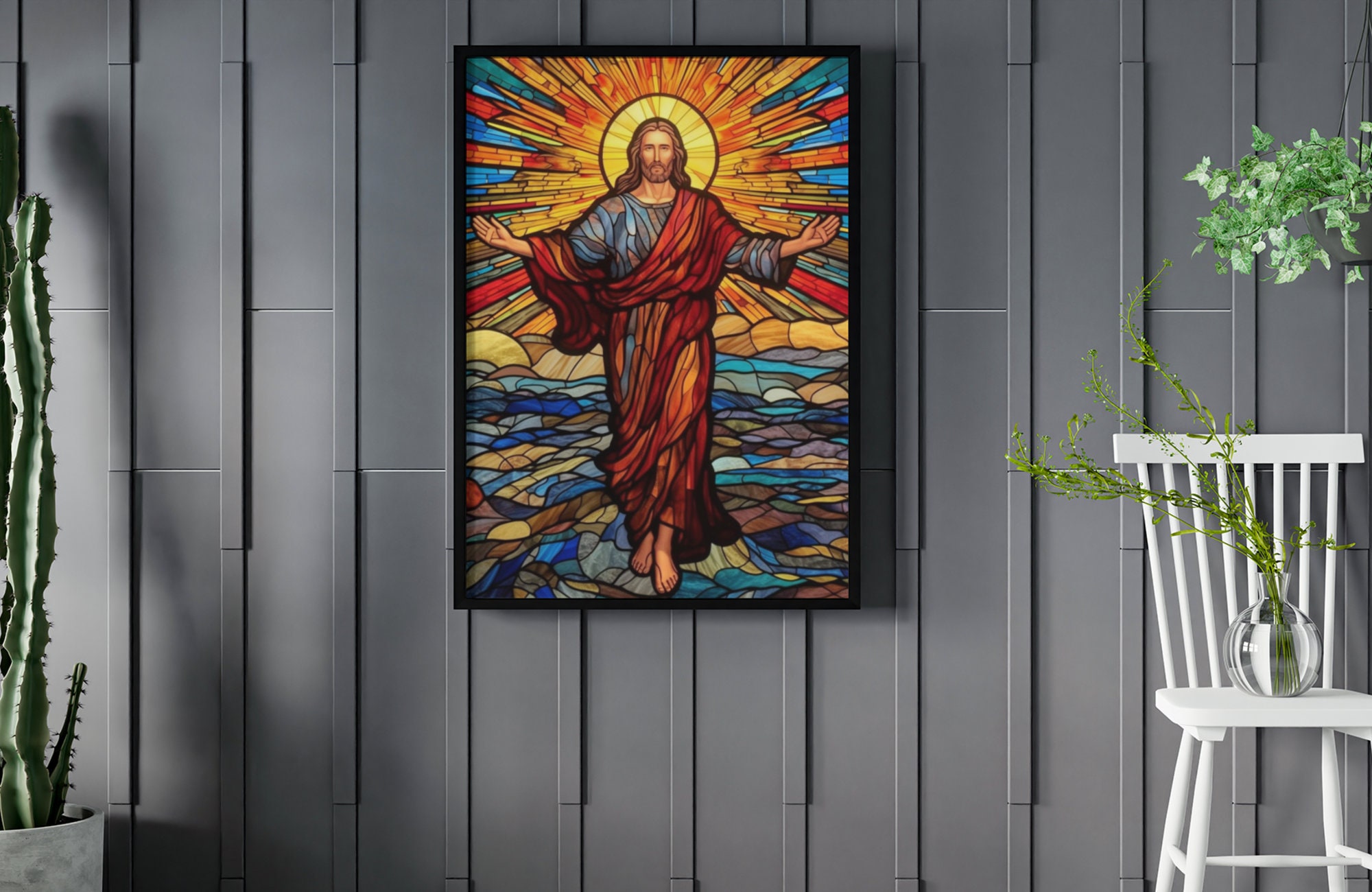 Jesus Christ Wall Art, Stained Glass Style Wall Art, Religious Artwork ...