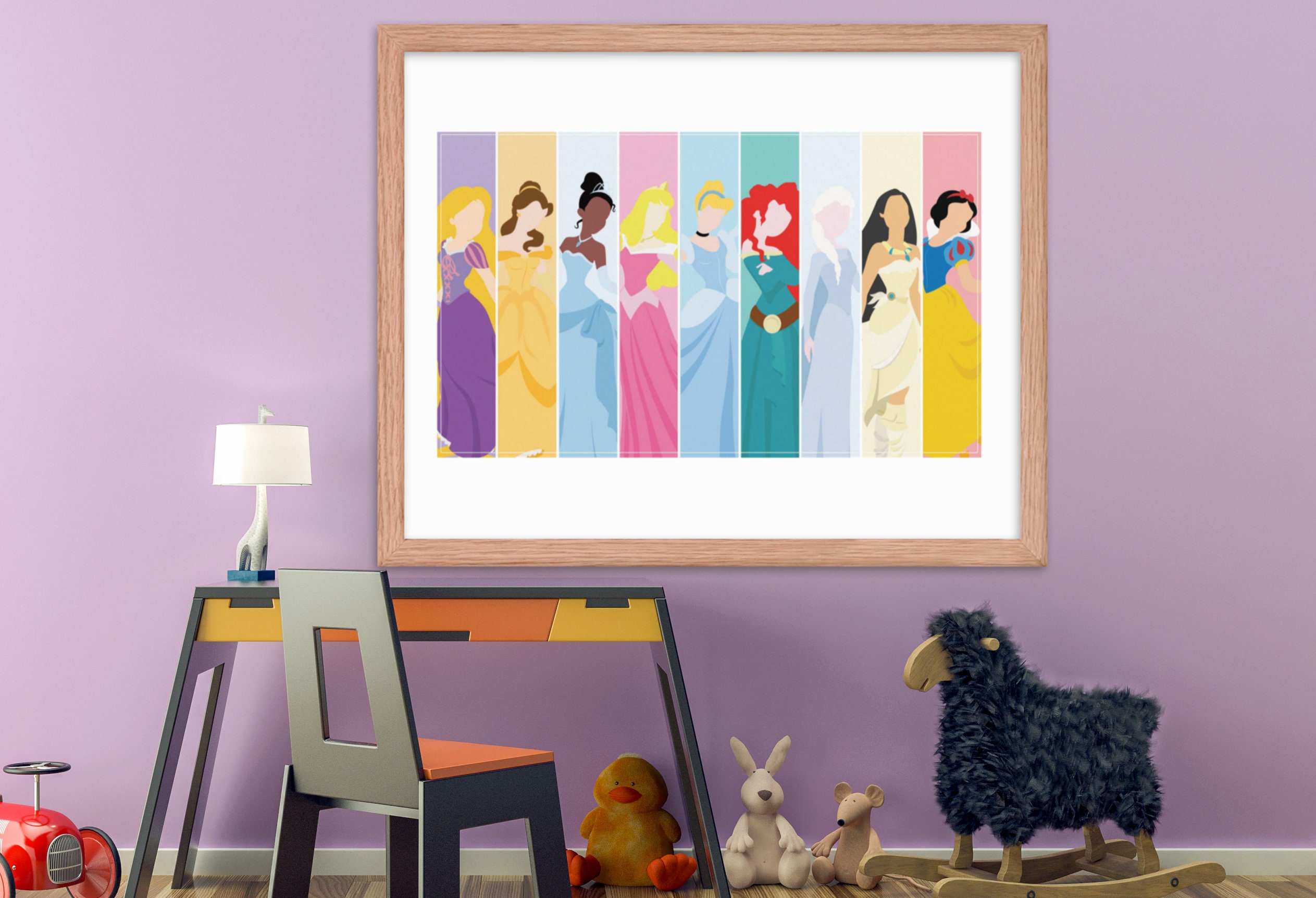 Framed Princess Art Prints for Girls Nursery, Disney Princess Art for ...