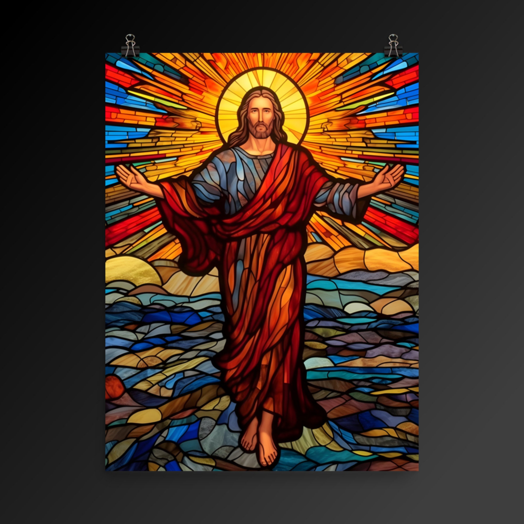 Jesus Christ Wall Art, Stained Glass Style Wall Art, Religious Artwork ...