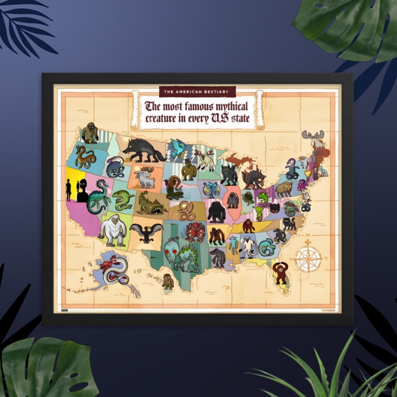 Illustrated Map Mythical Beasts of US the American Bestiary - Etsy