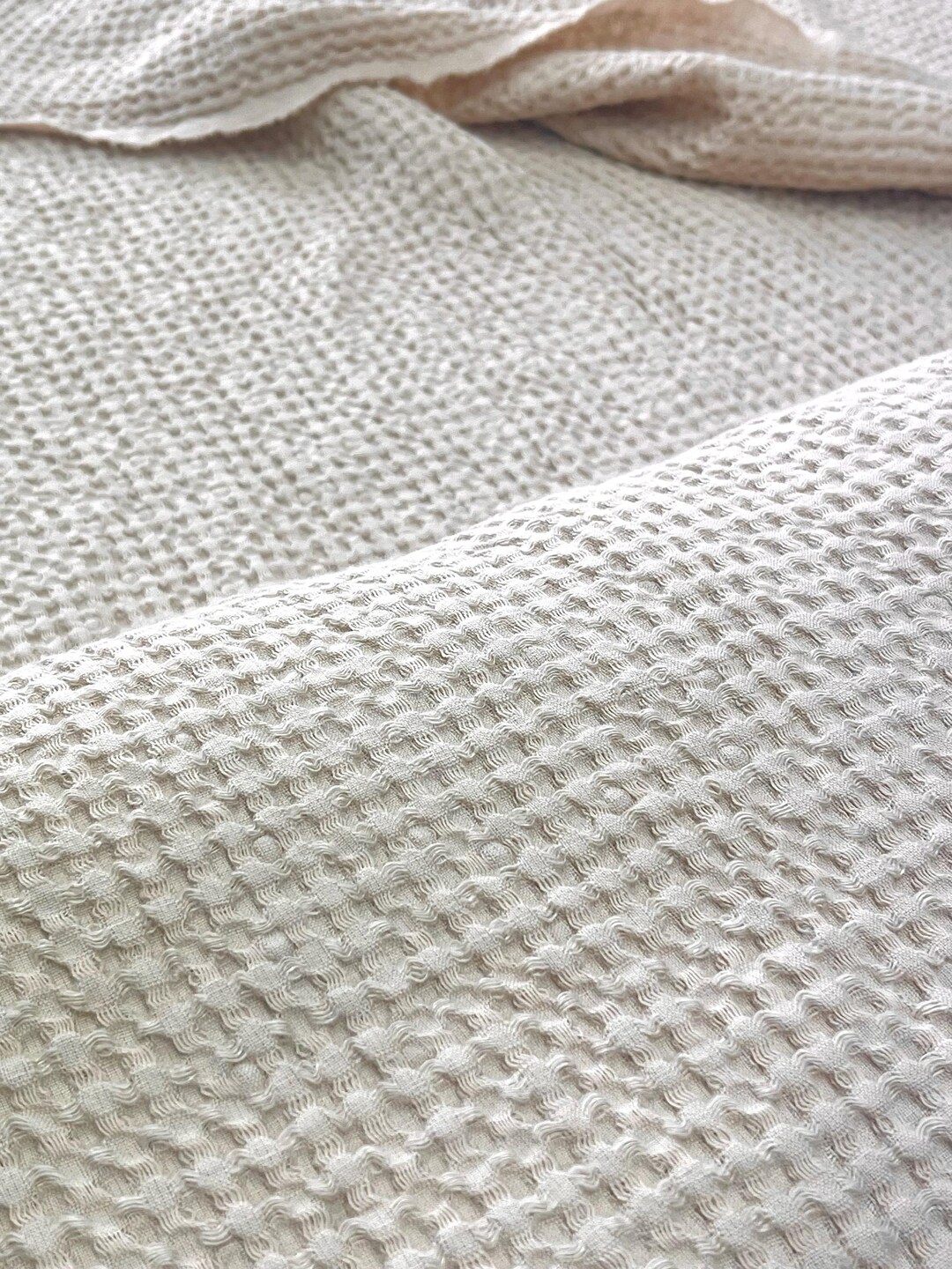 Wide Waffle Fabric, Linen Cotton Fabric, Beige Waffle, Width 88.5 ...