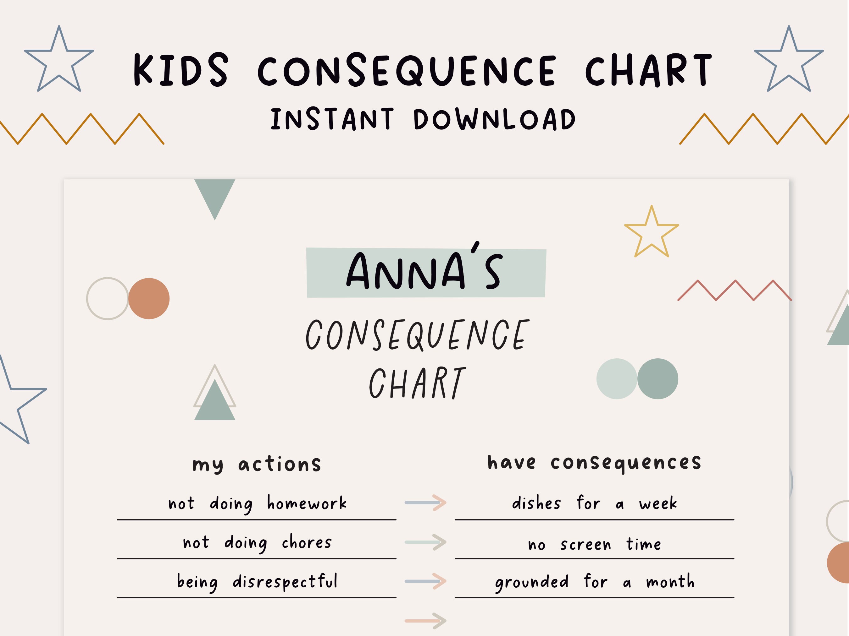 Printable Consequence Chart for Kids Behaviour Actions Have - Etsy ...