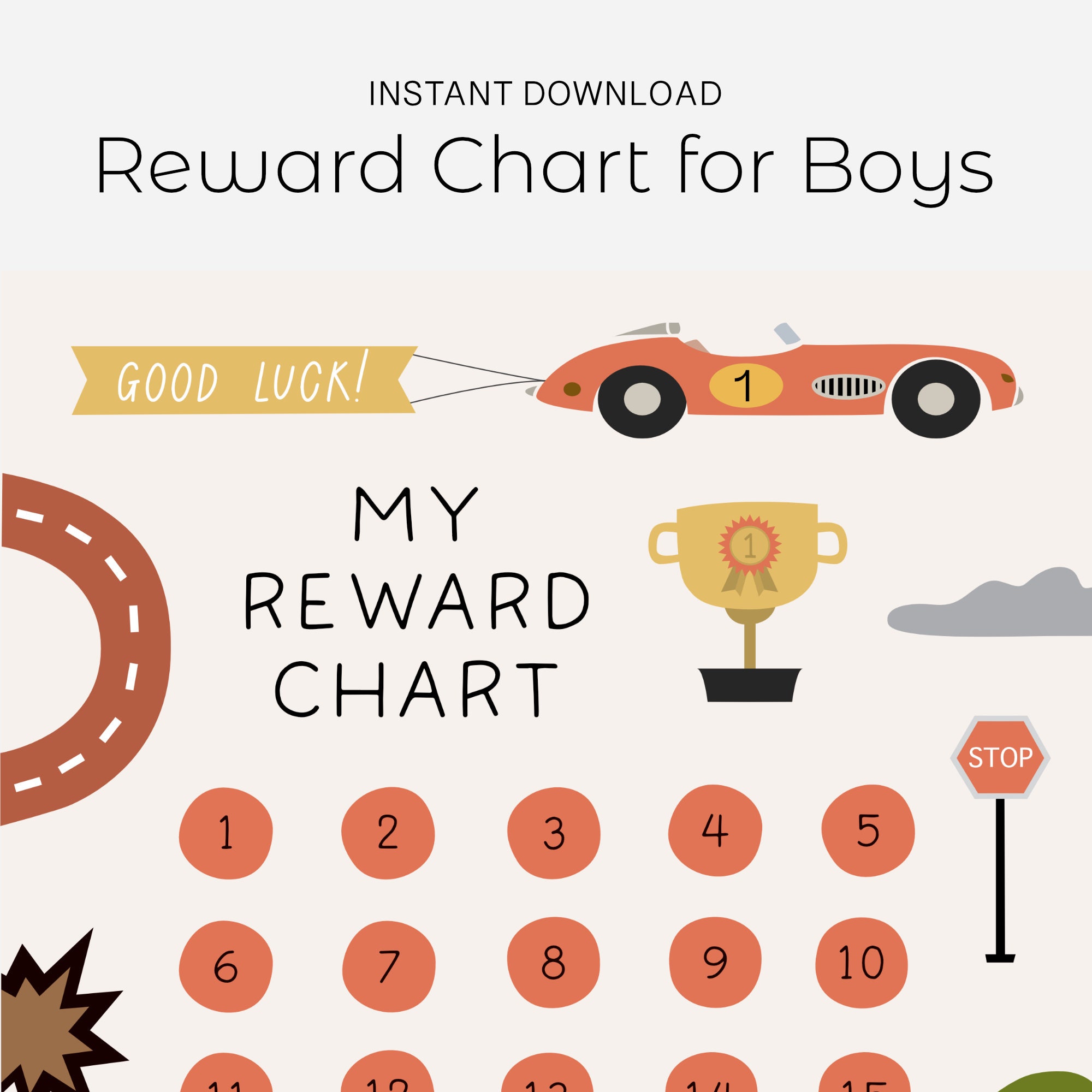 Printable Boys Reward Chart for Goal Setting, Commitment Chart ...