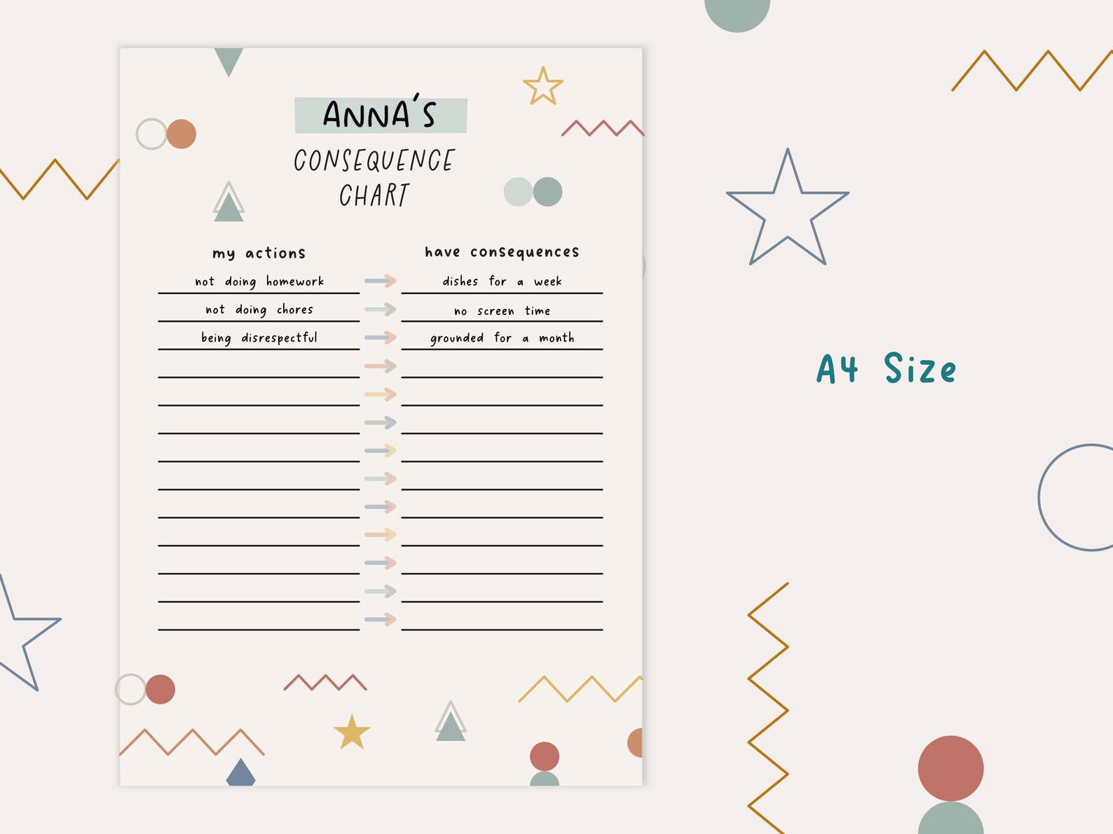 Printable Consequence Chart for Kids Behaviour Actions Have - Etsy