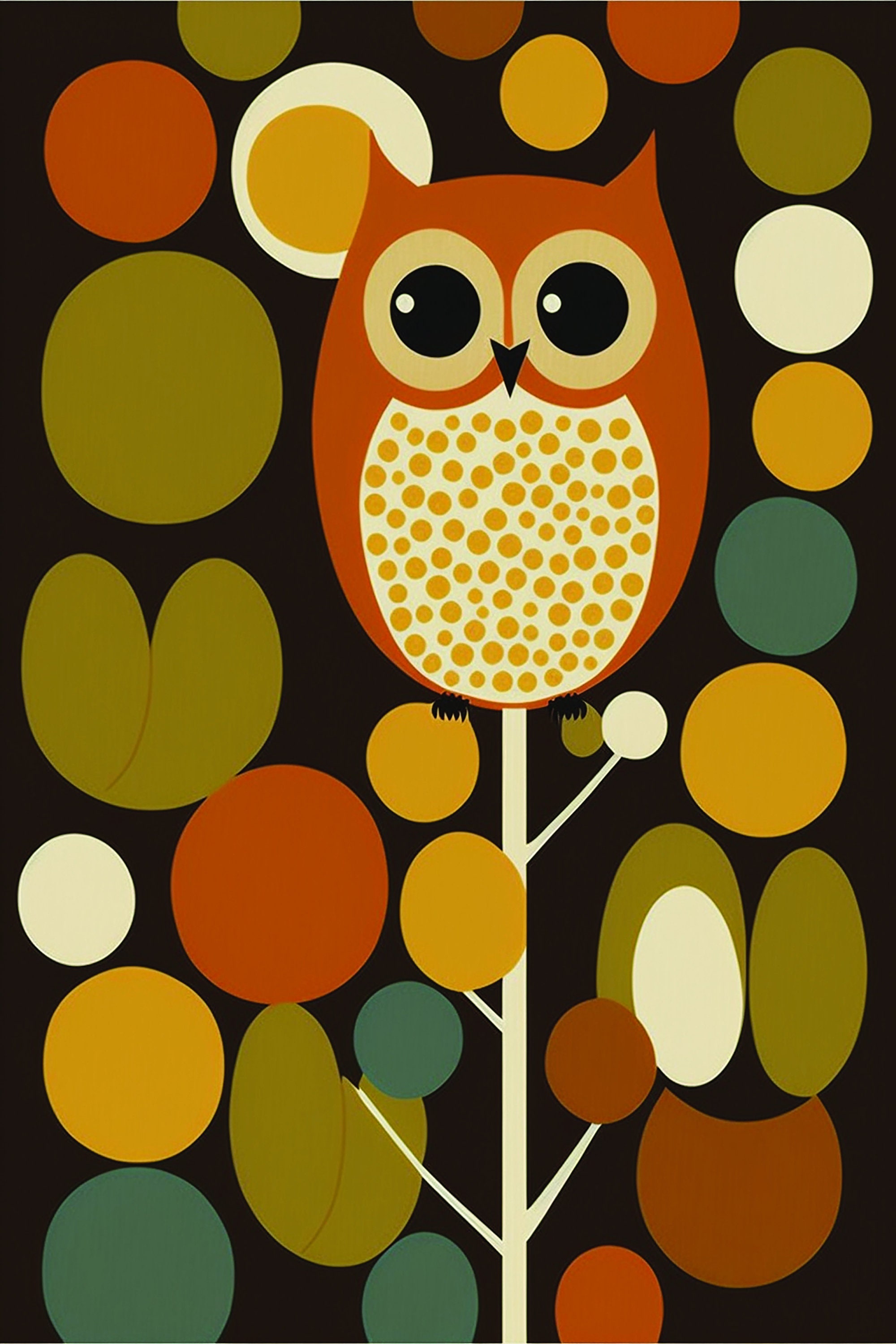 Bold Retro Large Graphic Pattern Owl Orla Kiely Inspired Digital ...