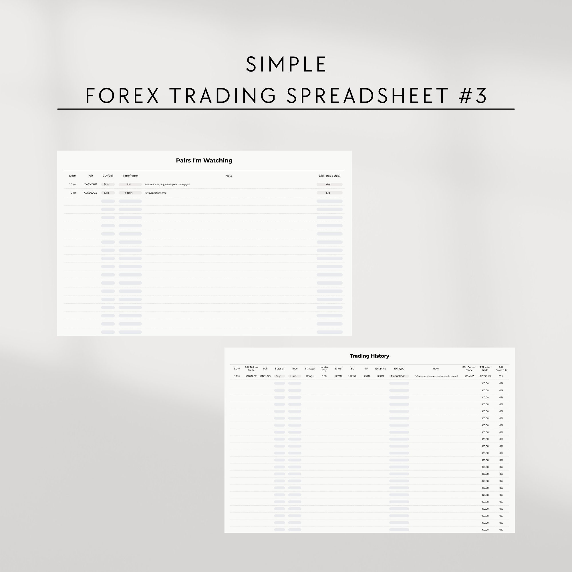 Simple Forex Trading Spreadsheet #3 - Etsy
