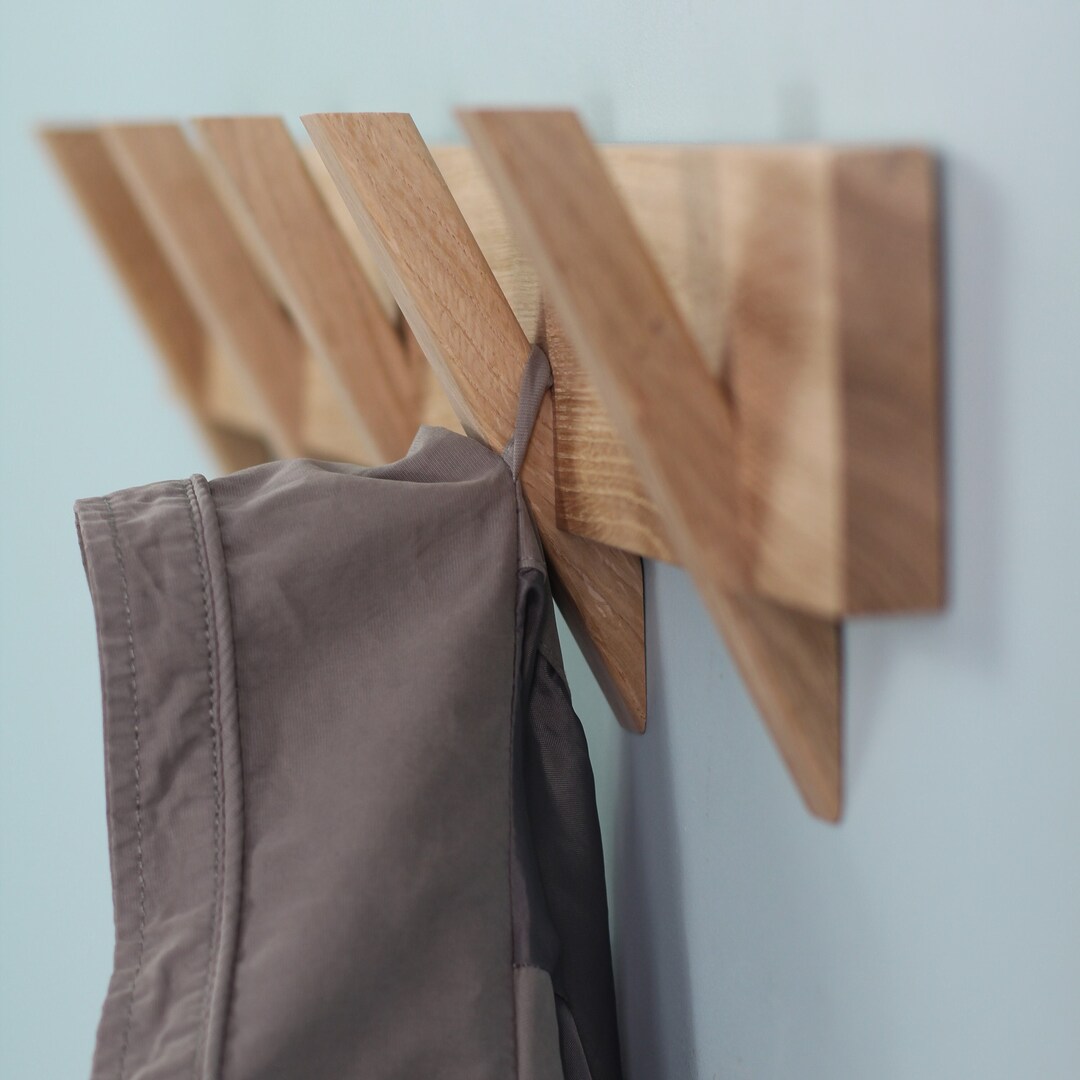 Modern Oak Rack With 4-5-6-7-8 Hooks/ Wall Mount Coat Rack/ Oak Coat ...