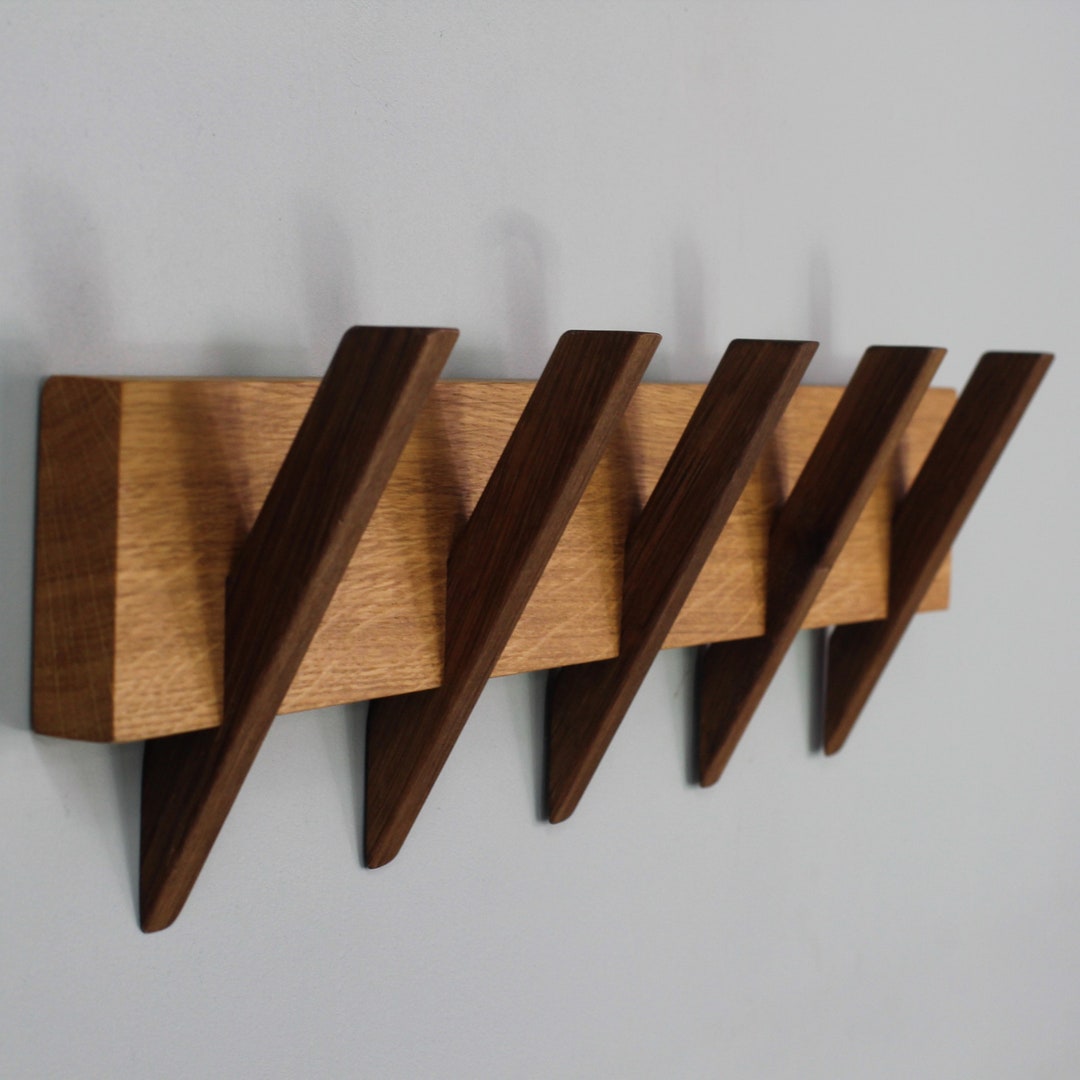 Wall Mount Coat Oak Rack With 4-5-6-7-8 Fumed Oak Hooks/ Oak Coat Rack ...