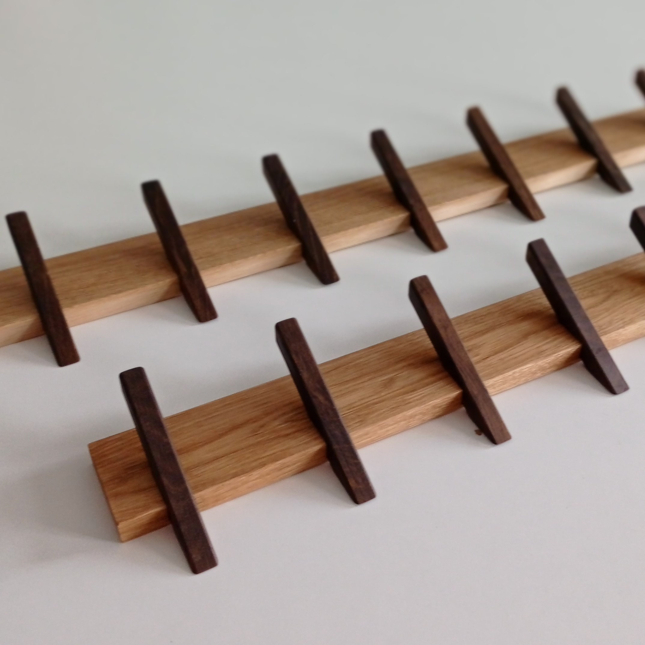 Modern Wall Oak Rack With 4-5-6-7-8 Fumed Oak Hooks/ Modern Oak Rack ...