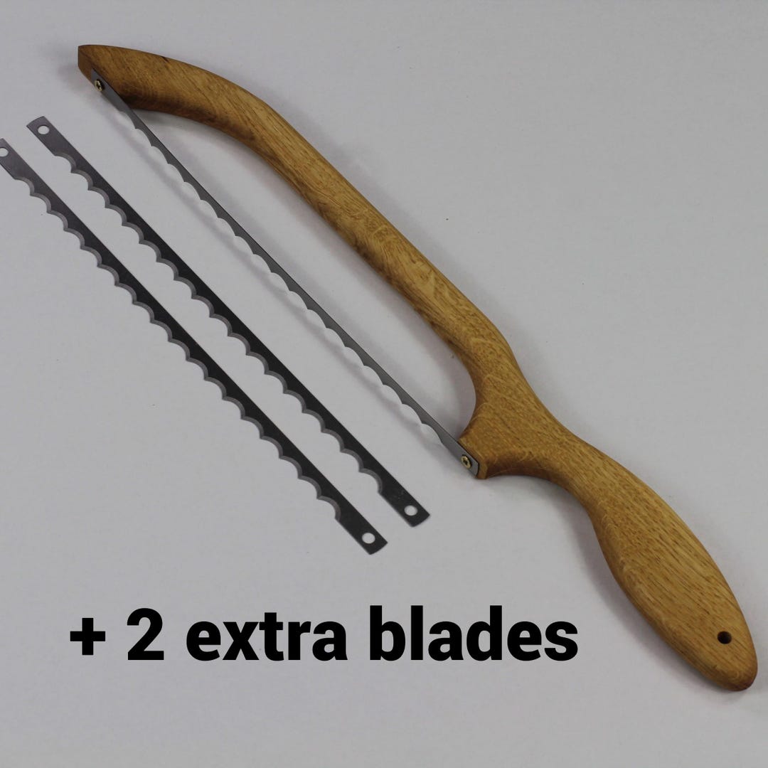 Handcrafted Wooden Oak Bread Knife With 2 Additional Blade, Fiddle ...