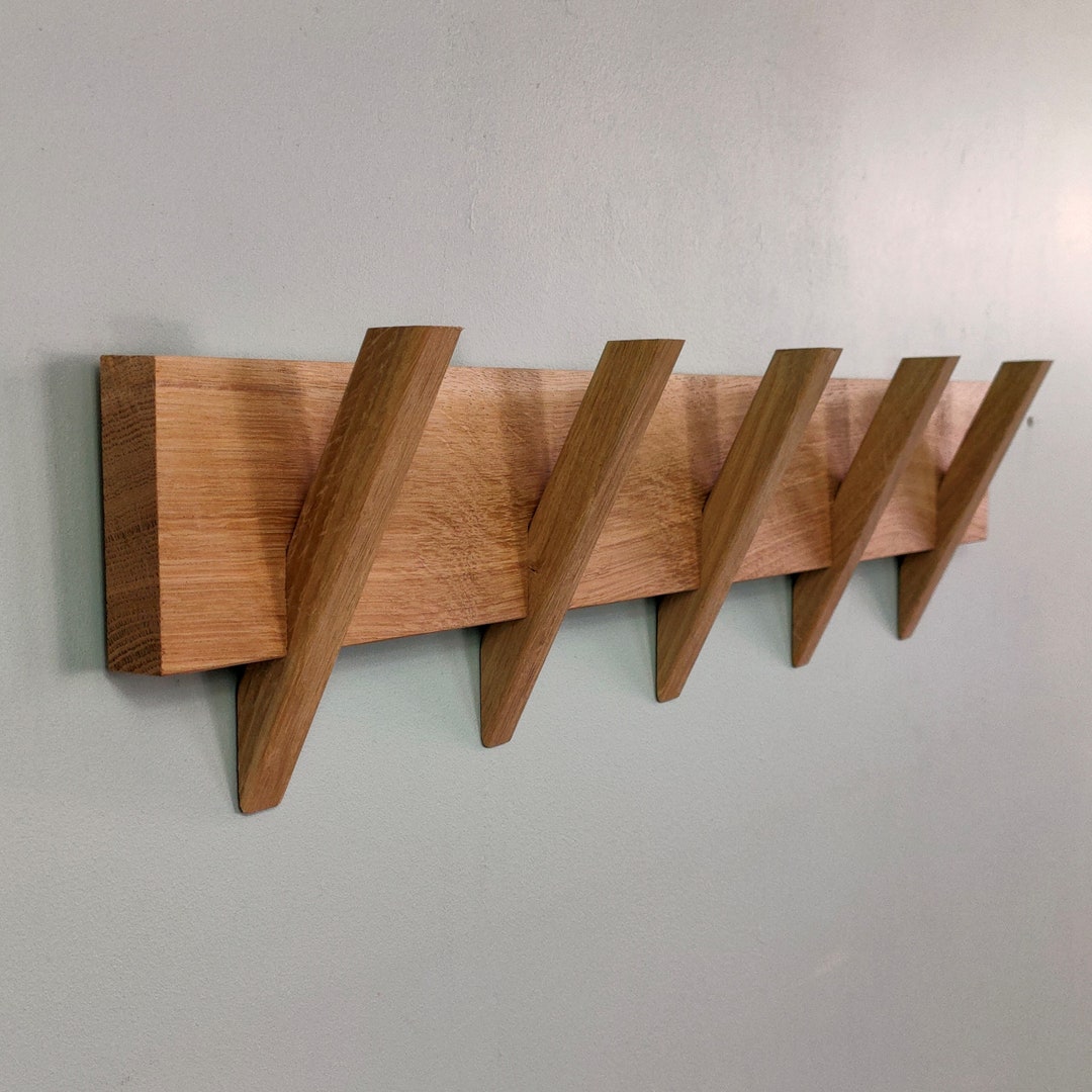Wall Oak Rack With 4-5-6-7-8 Hooks/ Wall Mount Coat Rack/ Oak Coat Rack ...