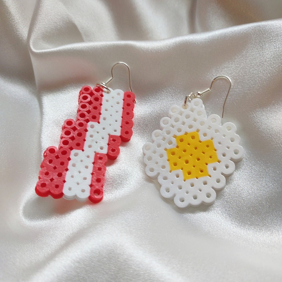 Cute Bacon and Egg Perler Bead Earrings - Etsy