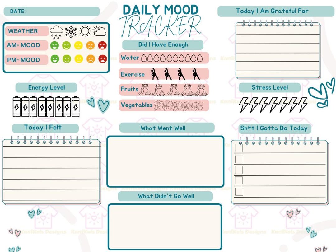Daily Mood Chart- Digital Download - Etsy