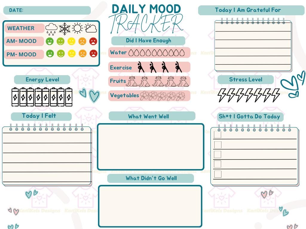 Daily Mood Chart- Digital Download - Etsy