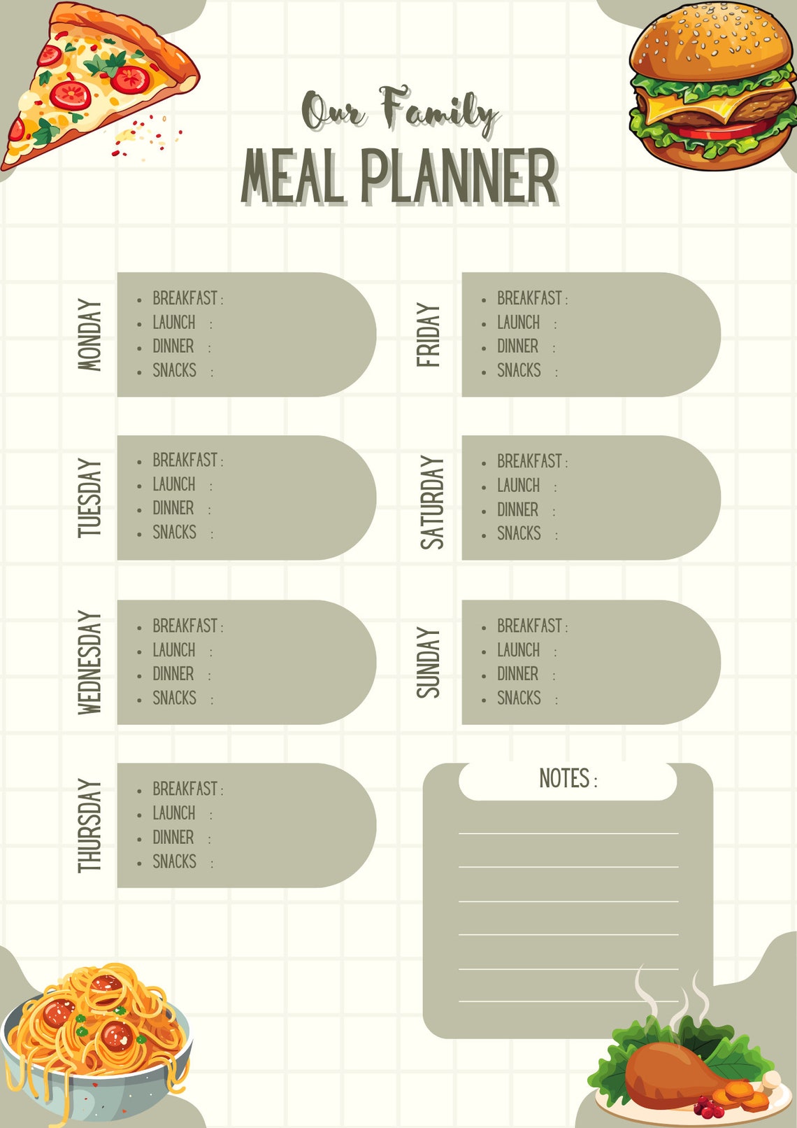 Weekly Meal Planner Printable, 7 Day Menu Planner, Meal Prep Planner ...