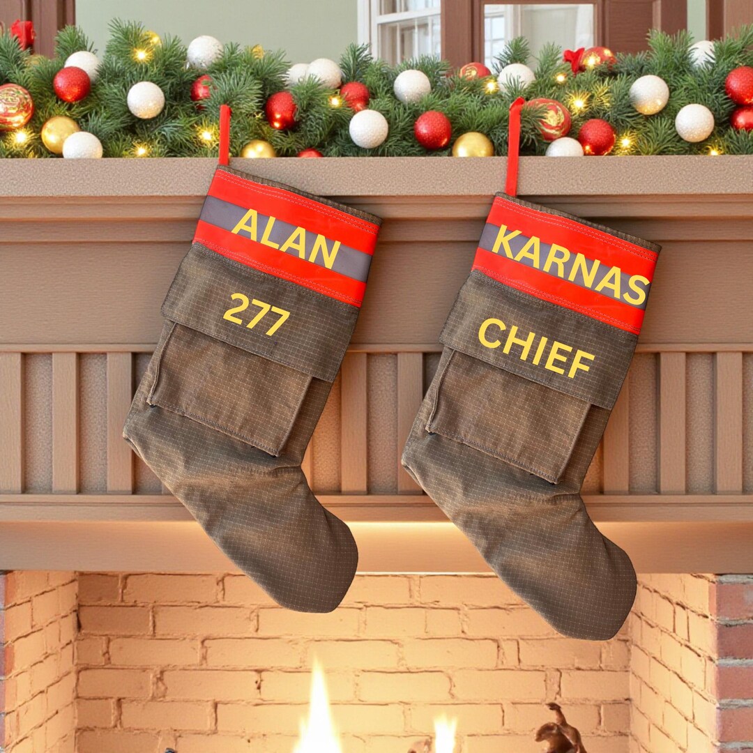 Personalized Pocket Firefighter Christmas Stocking Handmade Reflective ...