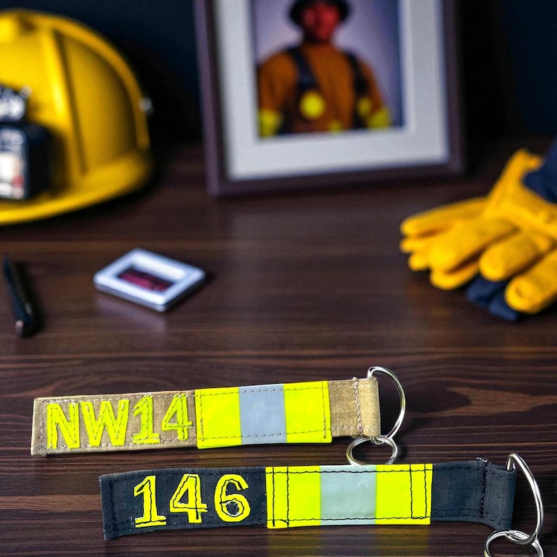 Personalized Firefighter Gear Keychain, Custom Ladder Number Gift ...