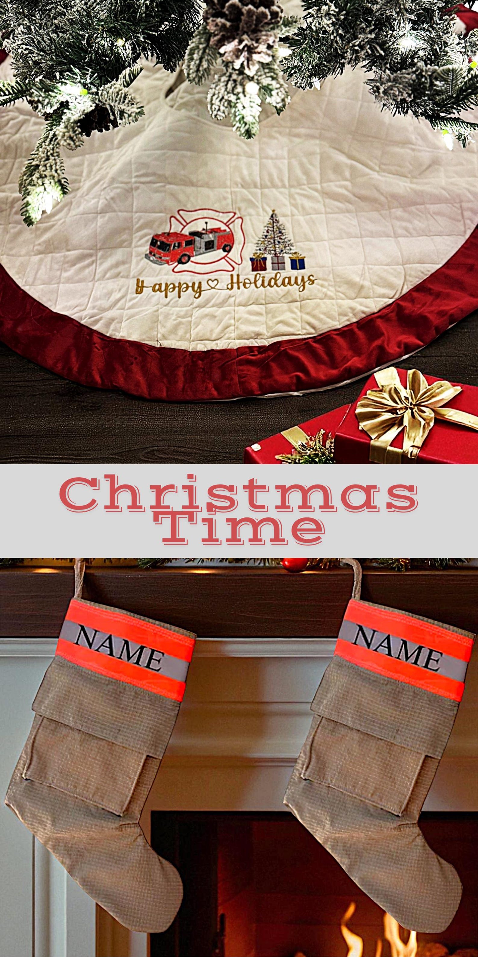 Firefighter Christmas Stocking Personalized Fire Dept Holiday Decor ...
