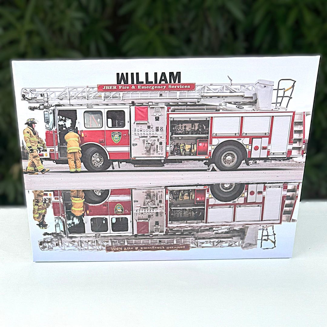Personalized Firefighter Wall Decor Fire Truck Wooden Print Frame Red ...