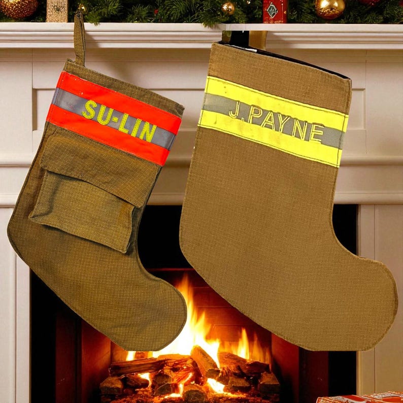 Firefighter Christmas Stocking Personalized Fire Dept Holiday Decor ...