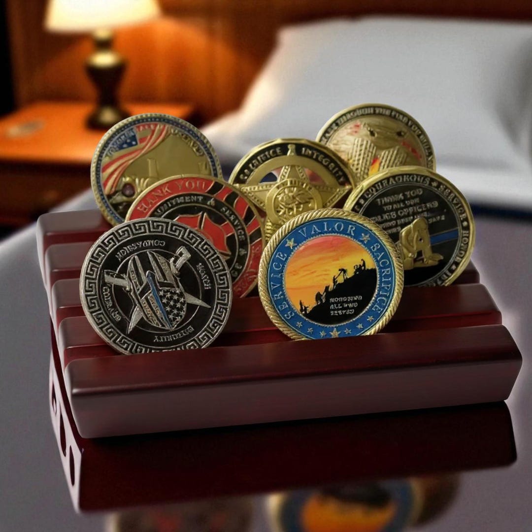 Military Wood Challenge Coin Display Case Durable Wooden Army Desk ...