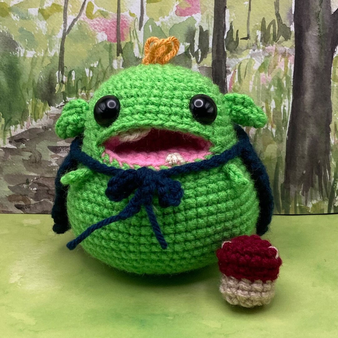 Goblin, Crochet Plush Goblin With a Mushroom and Stylish Blue Cape - Etsy
