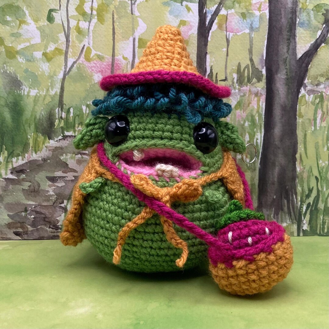 Grub the Goblin, a Crochet Plush Goblin With a Strawberry, Little Hat ...