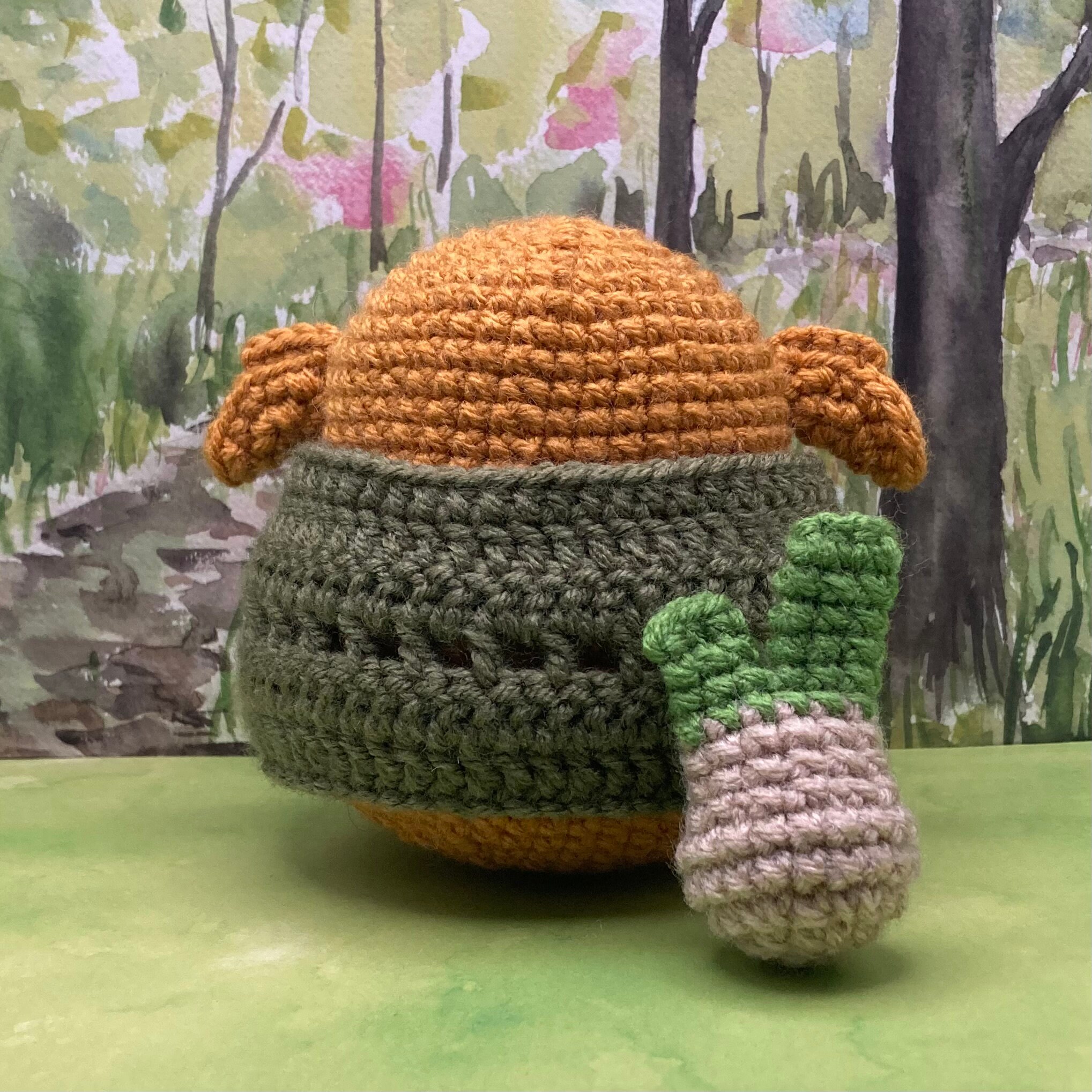 Goblin, Yellow Crochet Plush Goblin With a Leek and Stylish Cape ...