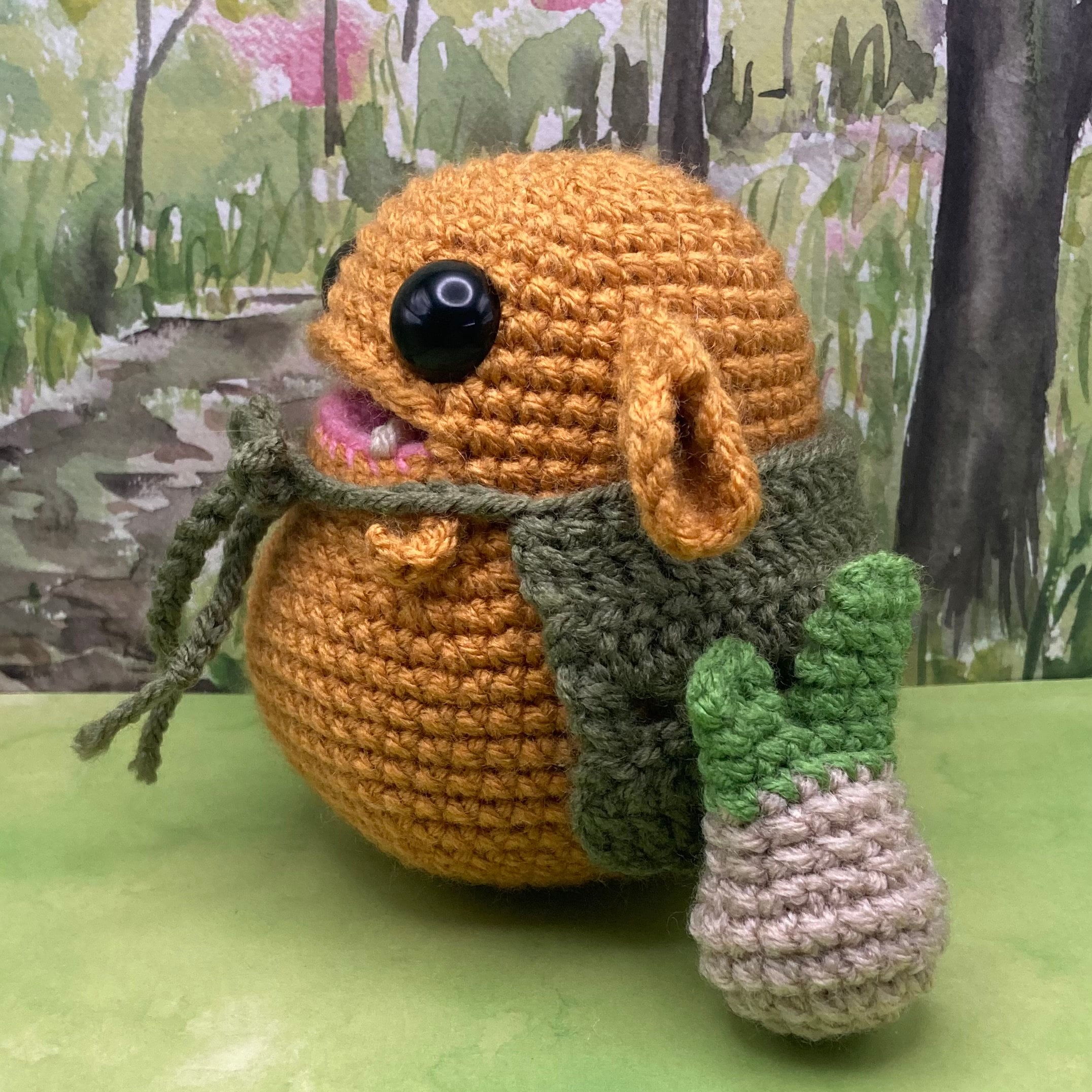 Goblin, Yellow Crochet Plush Goblin With a Leek and Stylish Cape ...
