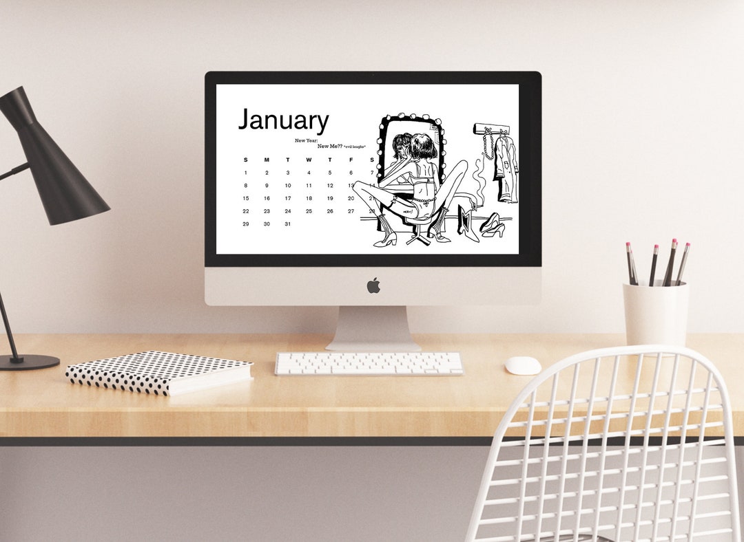 2023-2024 Calendar Desktop Wallpaper Organizer Ink-brushed - Etsy