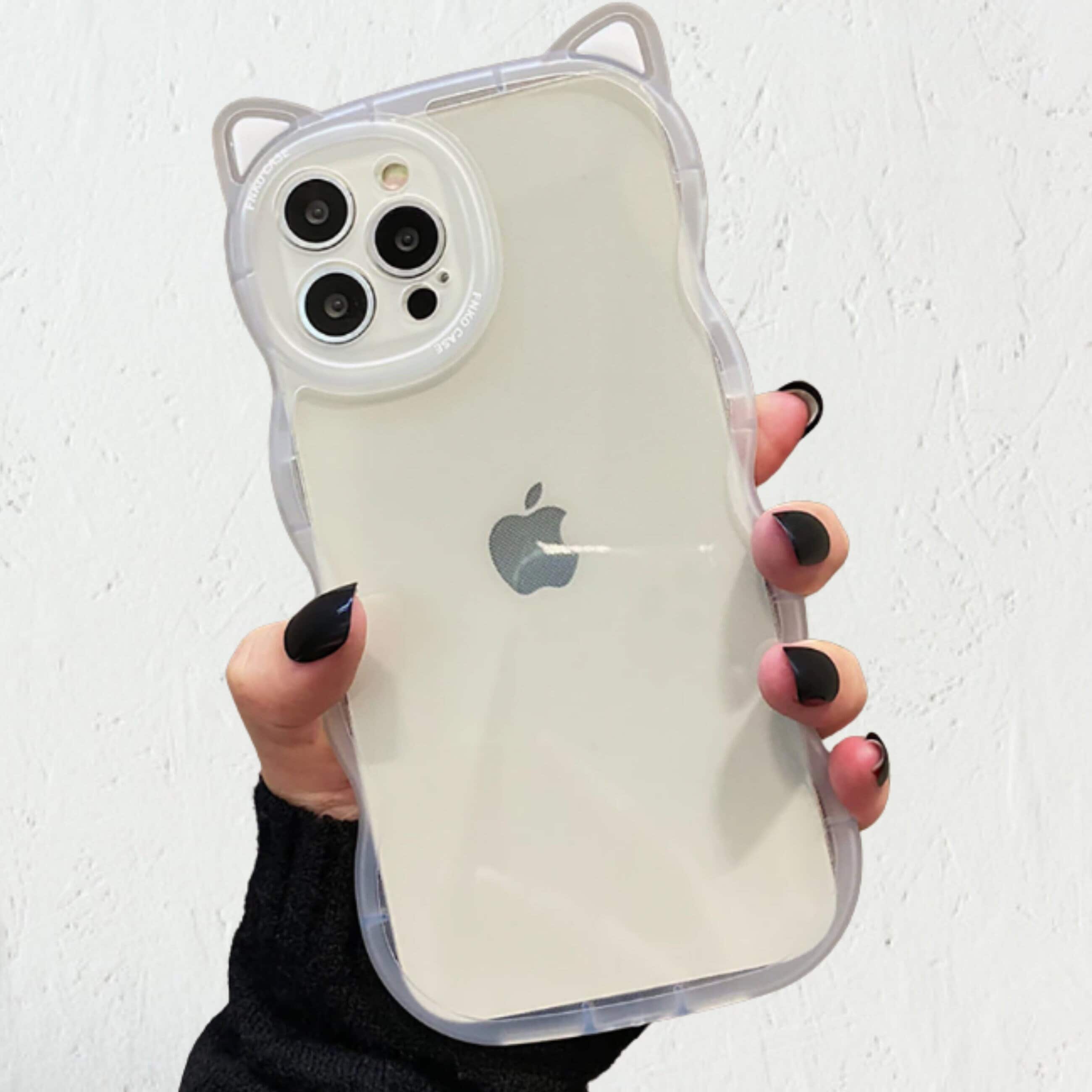 Kawaii Pastel Color Cat Ear Wavy Clear Shockproof Full Protective iPhone 14 Case iPhone 13 12 ...