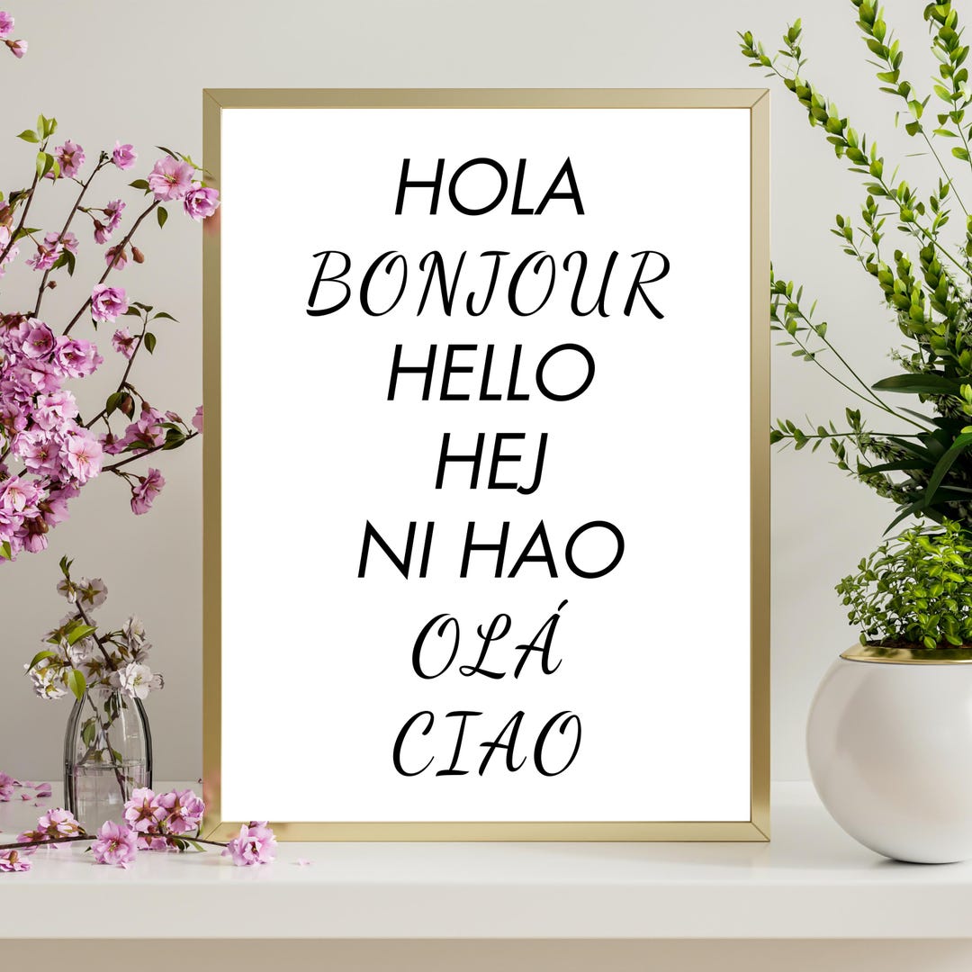 Hello Around the World - Multilingual Greeting Wall Art | Black & White ...