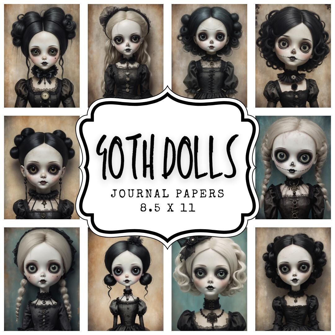 10 Goth Dolls Junk Journal Pages, Digital Paper, Digital Scrapbook ...
