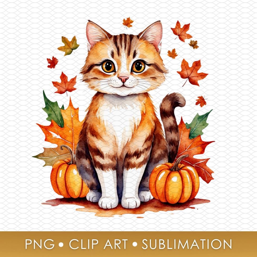 10 Autumn Cats Clipart Png, Fall Png, Halloween Png, Cat Png, Clipart ...