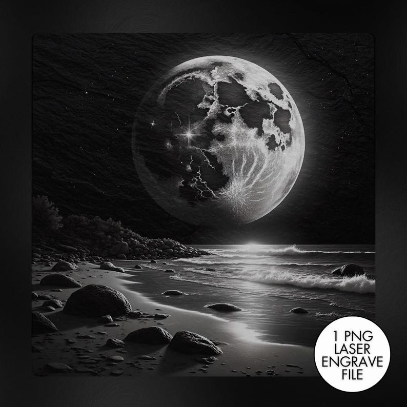 Beach Moon Laser Engraving PNG, Slate Engraving PNG, Laser Burning ...