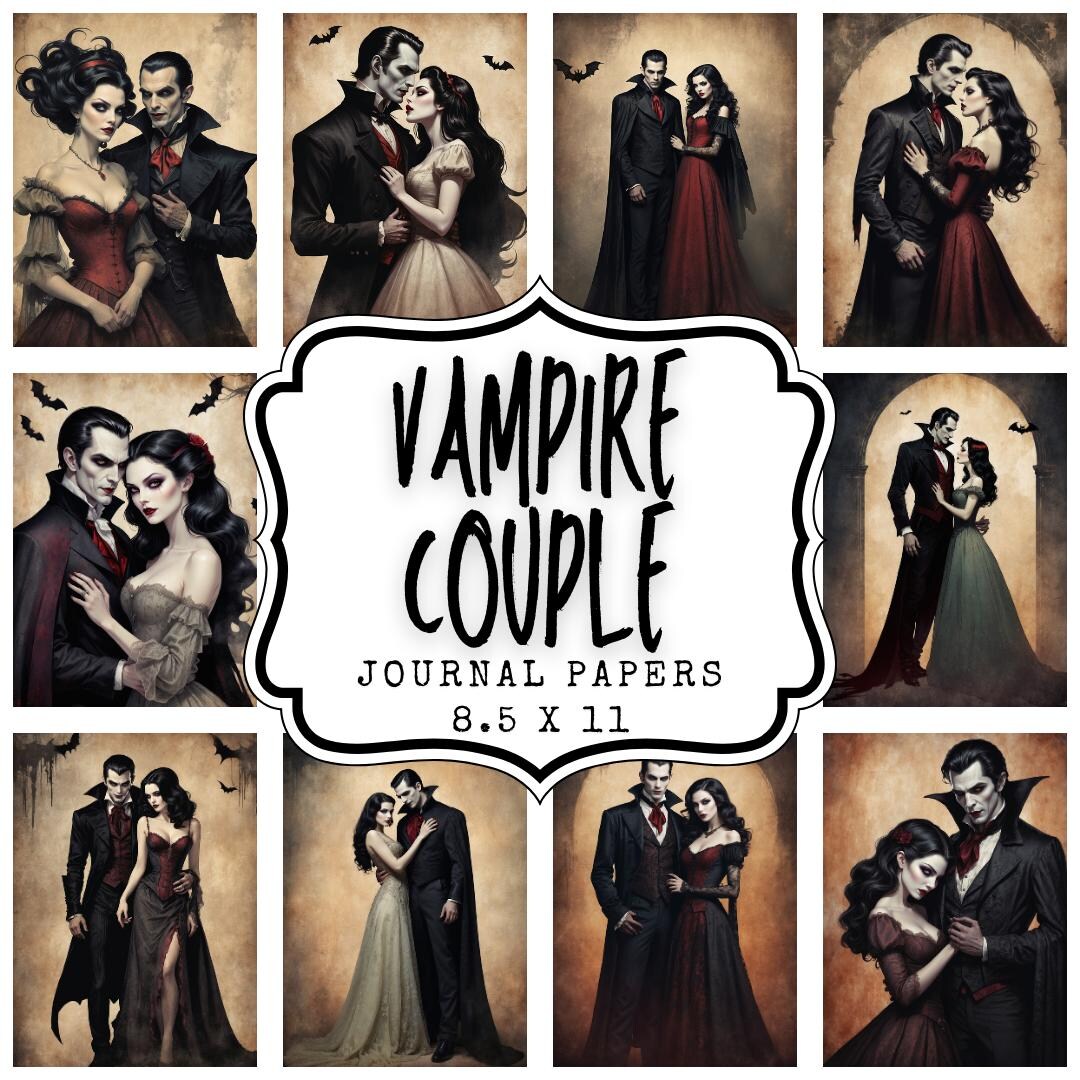 10 Vampire Couple Junk Journal Pages, Digital Paper, Digital Scrapbook ...