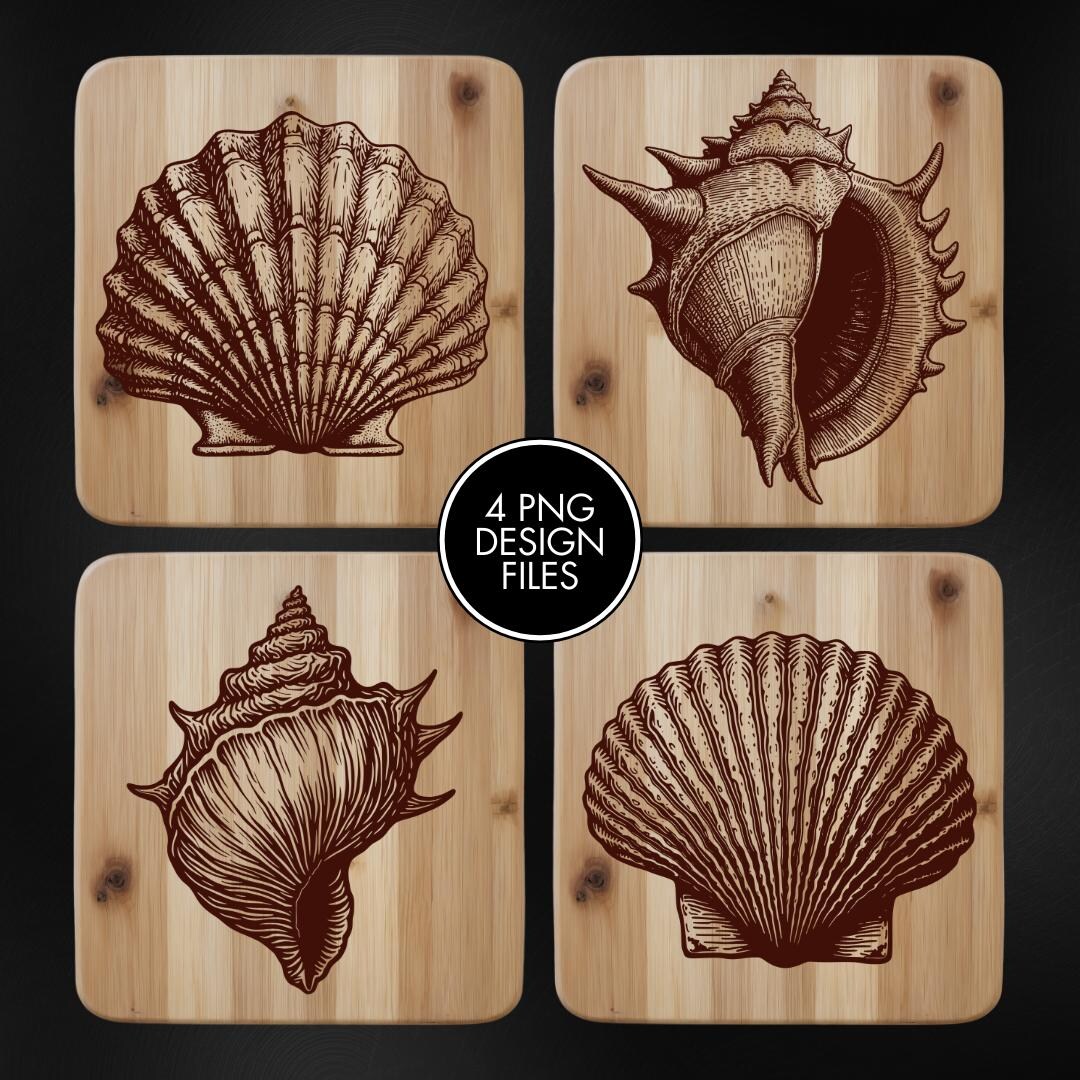 4 Sea Shell Cutting Board PNG SVG Files, Laser Engraving Files, Laser ...