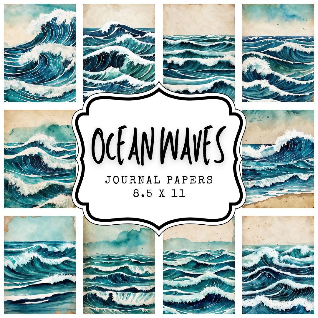 10 Grunge Ocean Waves Junk Journal Pages, Digital Paper, Digital ...