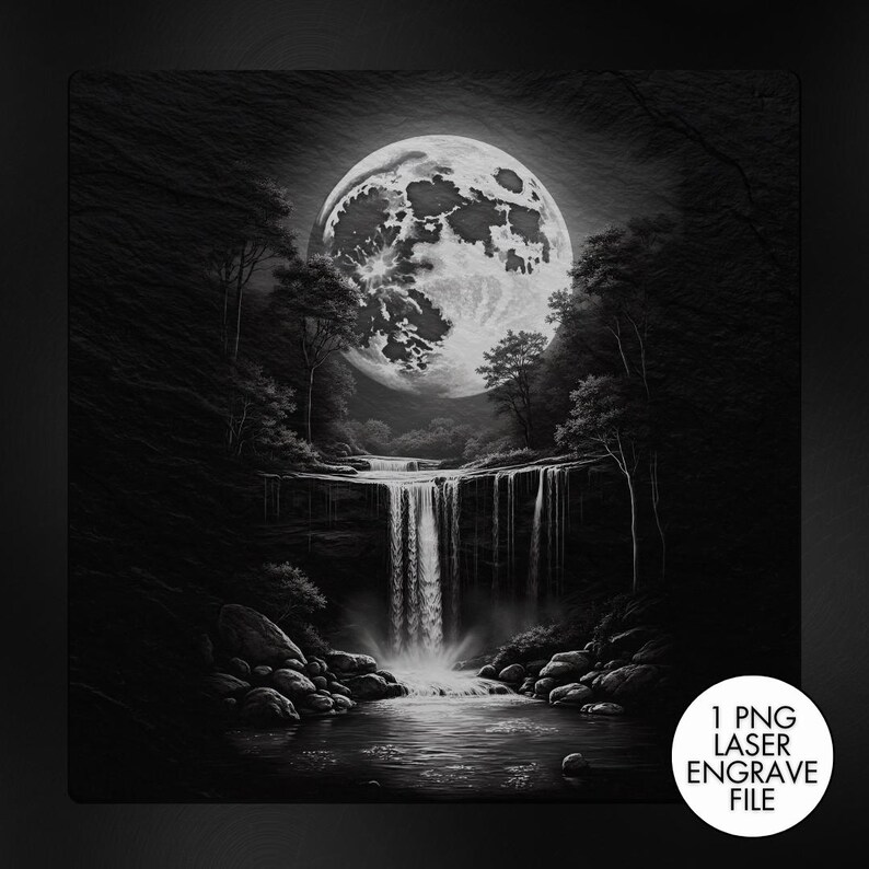 Waterfall Moon Laser Engraving PNG, Slate Engraving PNG, Laser Burning ...