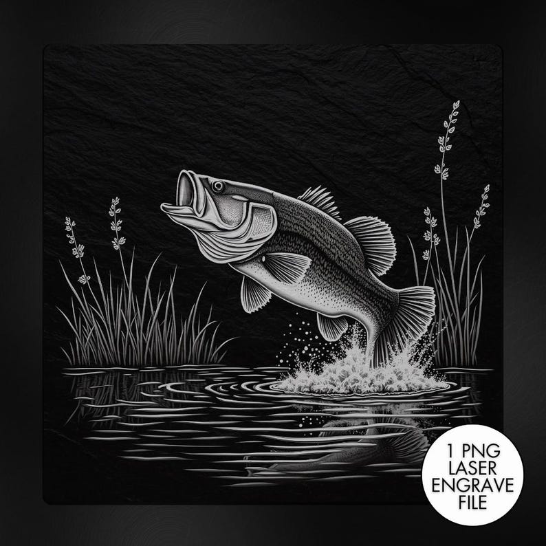 Bass Fishing Laser Engraving PNG, Slate Engraving PNG, Laser Burning ...
