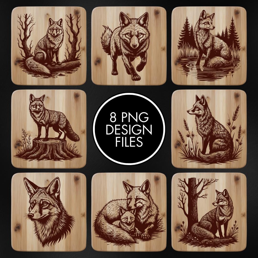 8 Fox Cutting Board PNG SVG Files, Laser Engraving Files, Laser Burning ...